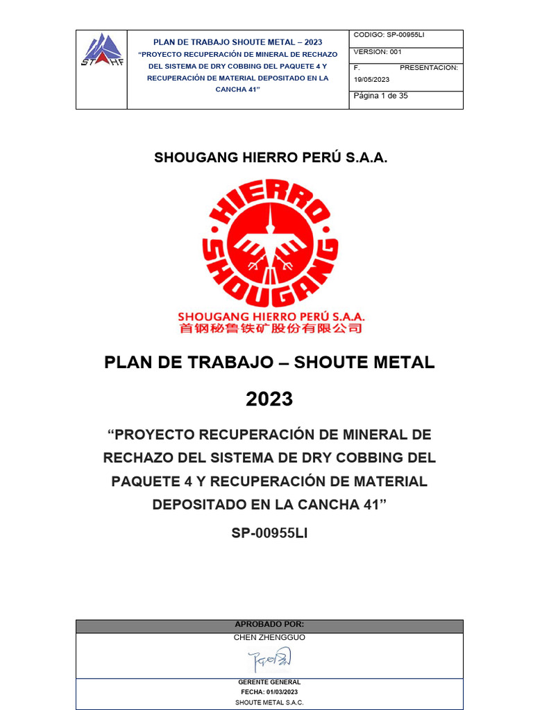 Plan de Trabajo Shoute Metal - Proyecto de Recuperación de Mineral de ...