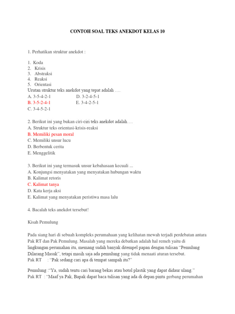 Contoh Soal Teks Anekdot Kelas 10 | PDF