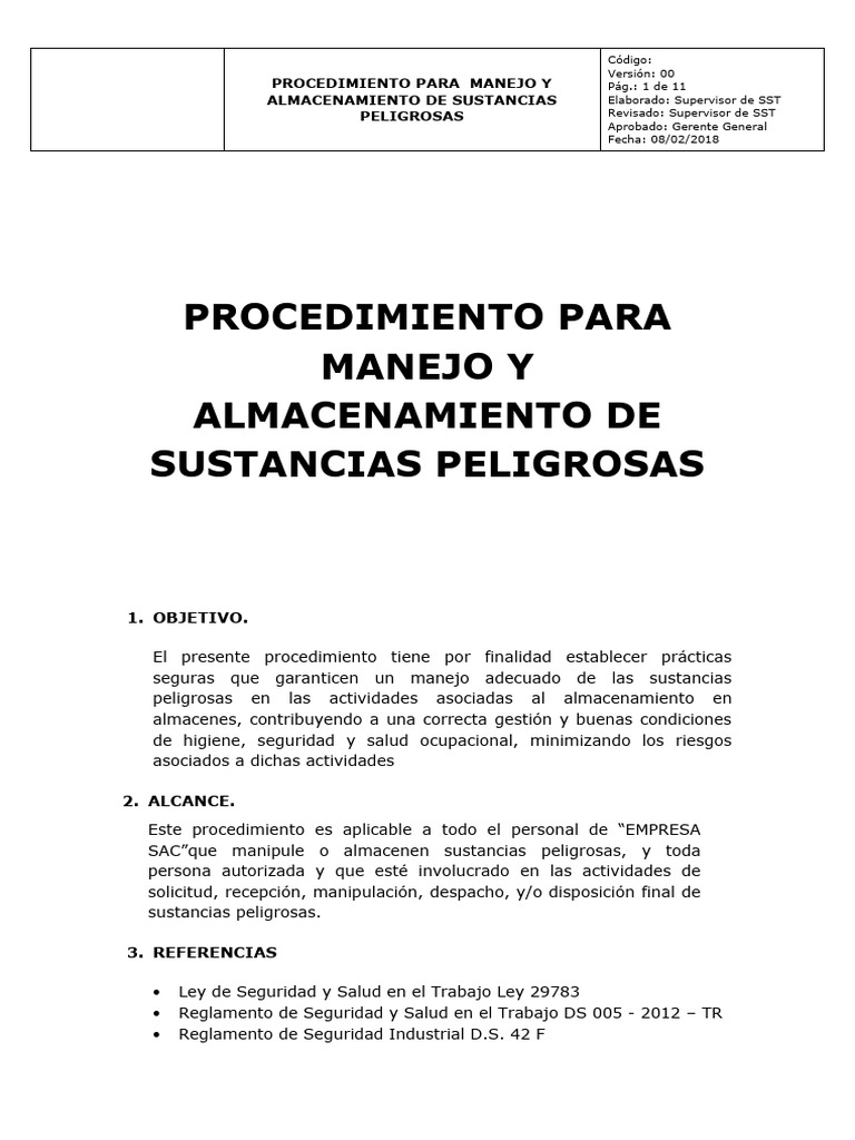 Manejo y Almacenamiento Seguro de Sustancias Peligrosas | PDF | Mercancías peligrosas | La seguridad
