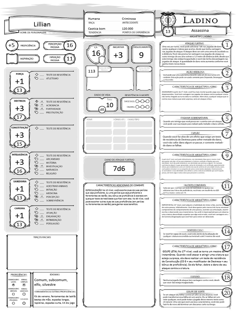 D&D 5E - Ficha de Ladino - Uncensored RPG - 2018 | PDF