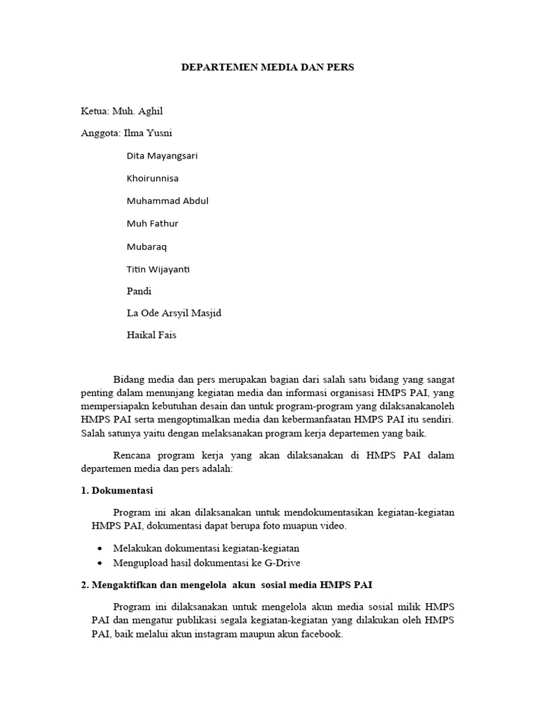 Proker Departemen Media HMPS PAI | PDF