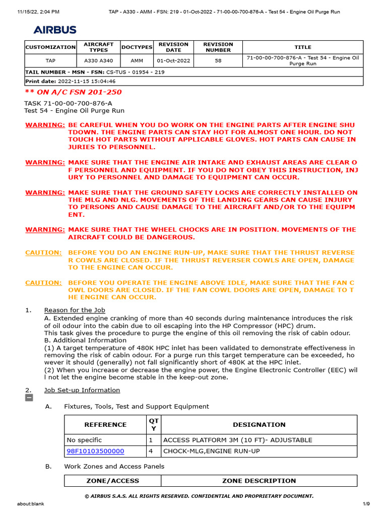 AMM 71-00-00-700-876-A - Test 54 - Engine Oil Purge Run | PDF | Landing ...