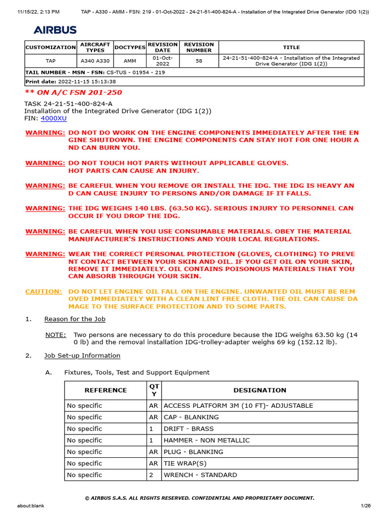 AMM 24-21-51-400-824-A - Installation of The Integrated Drive Generator ...