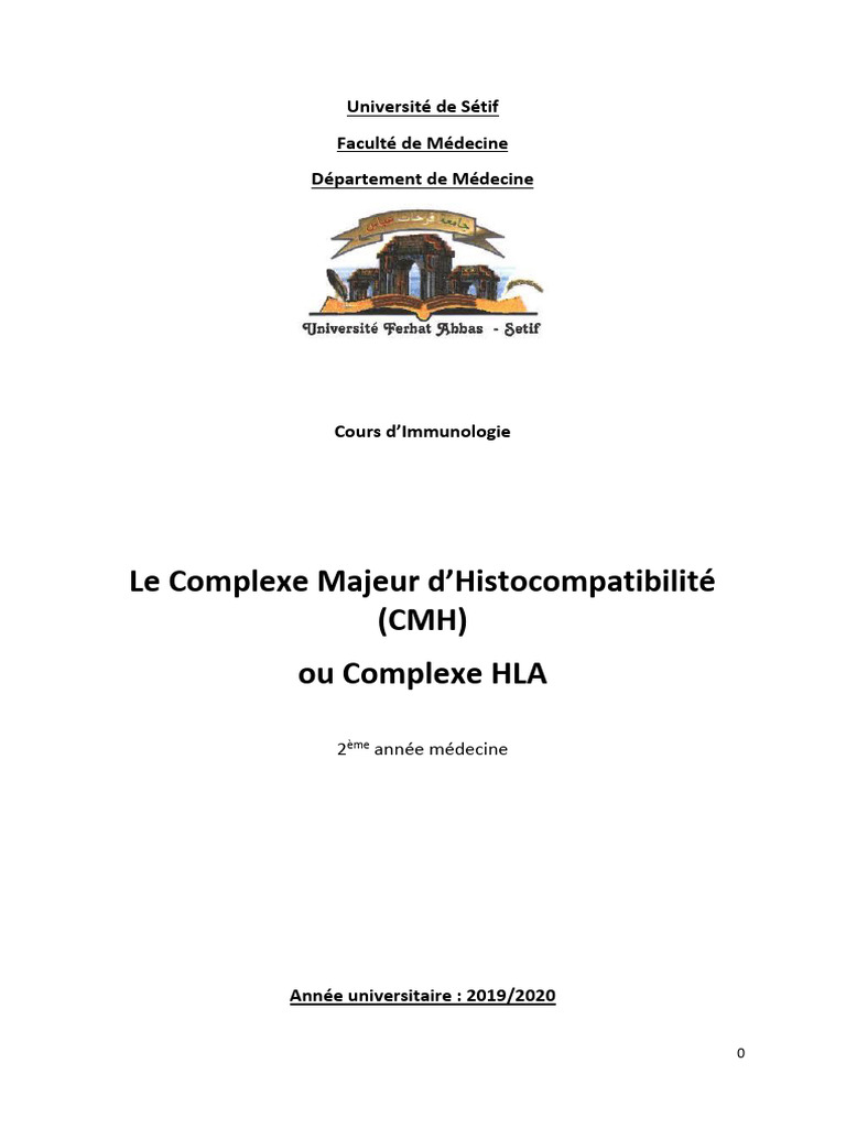Immunologie. CMH | PDF | Complexe majeur d'histocompatibilité | HLA ...