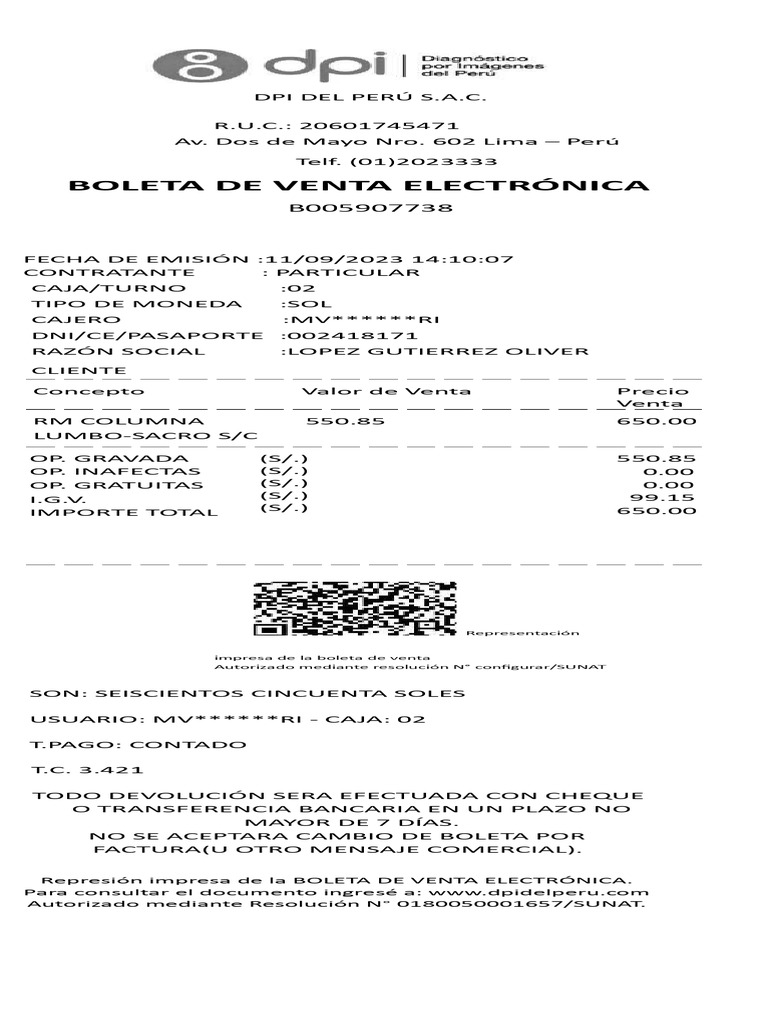 Boleta de Venta Electrónica Perú 2023 | PDF