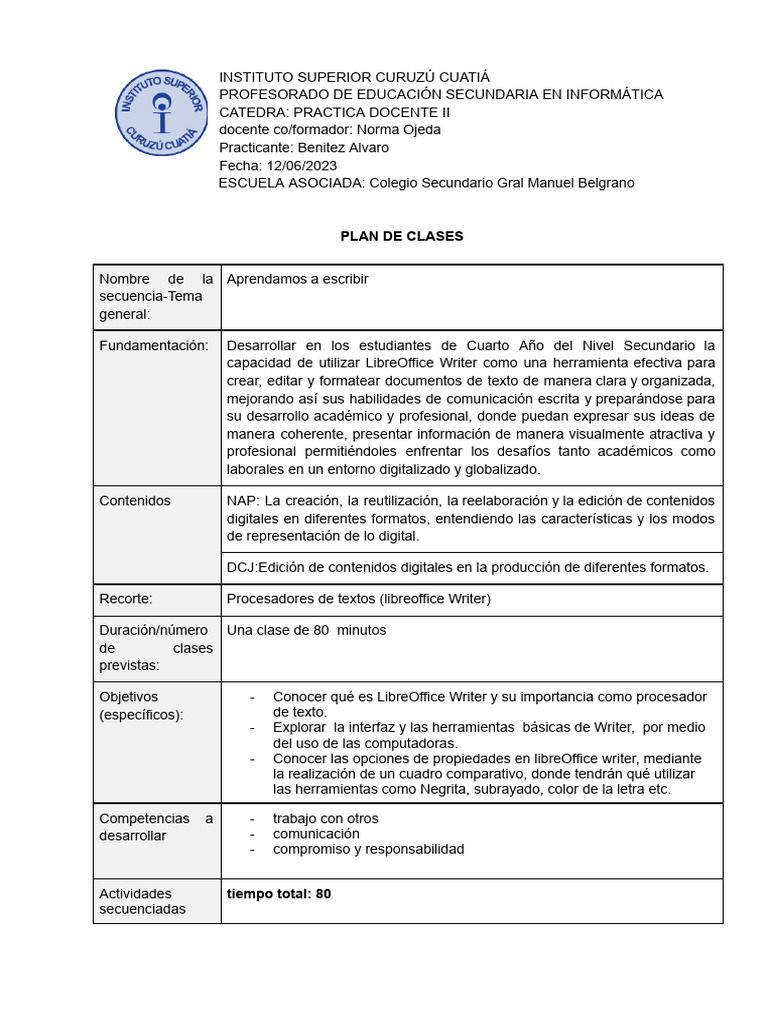 Plan de Clases - Ofimatica 2023 | PDF | Maestros | Procesador de textos