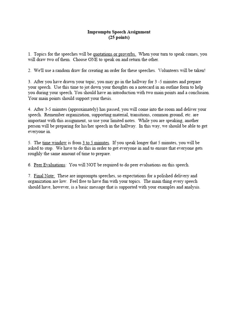 Impromptu Speech Assignment | PDF | Human Communication | Communication