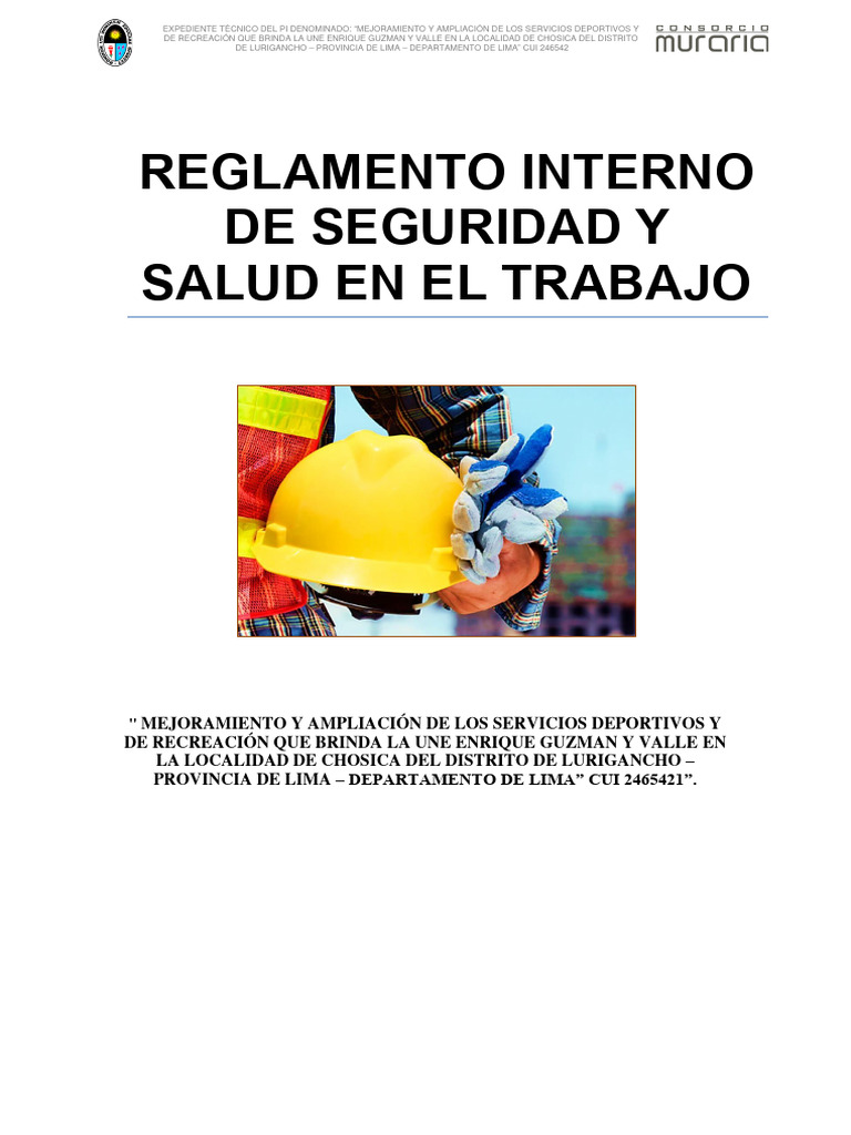 Reglamento Interno de Seguridad y Salud en El Trabajo | PDF | Seguridad y salud ocupacional ...
