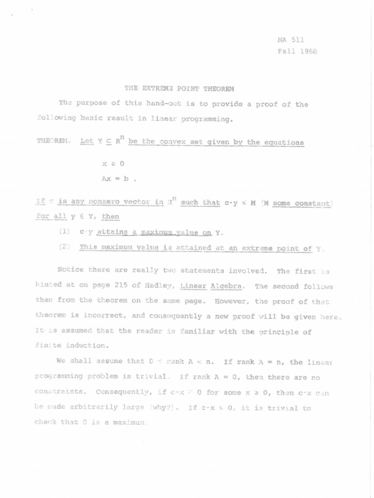 Schultz - The Extreme Point Theorem in Linear Programming | PDF