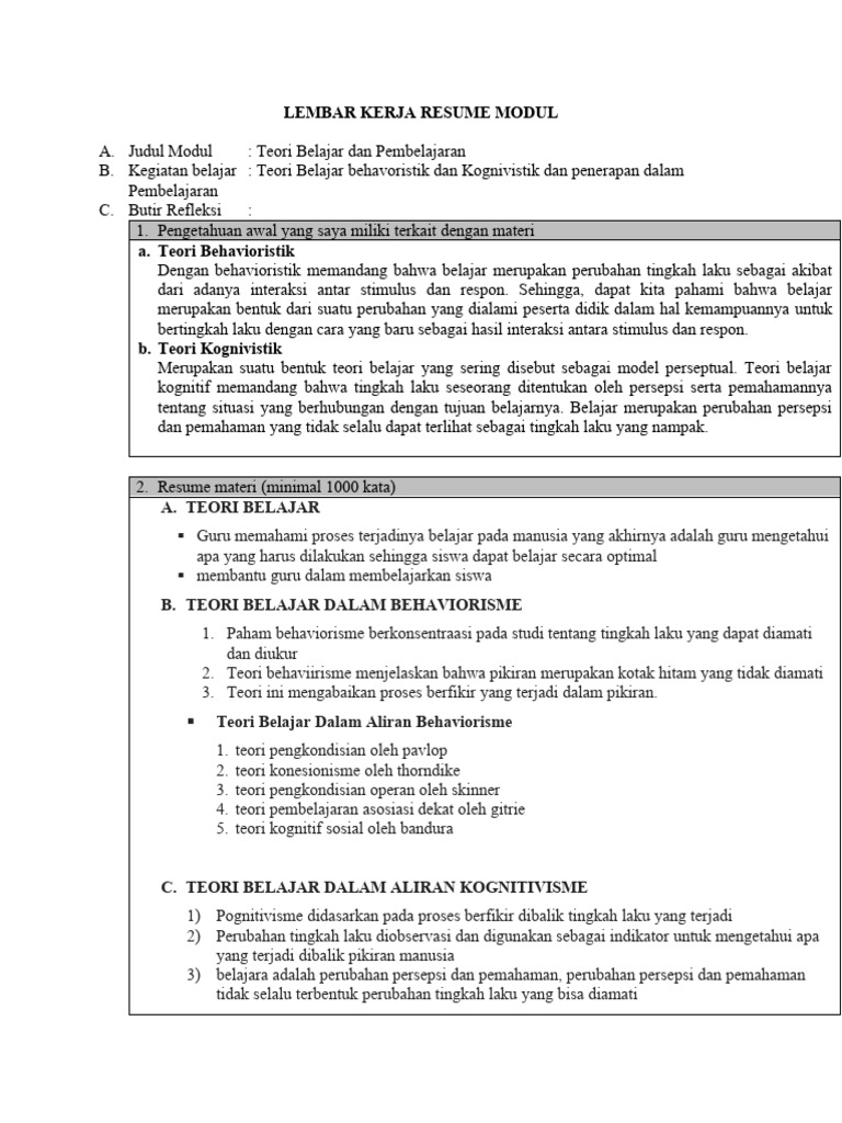 Lembar Kerja Resume Modul 2023 | PDF