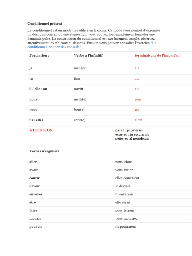 Le conditionnel présent en français | PDF | Verbe | Mécanique du langage