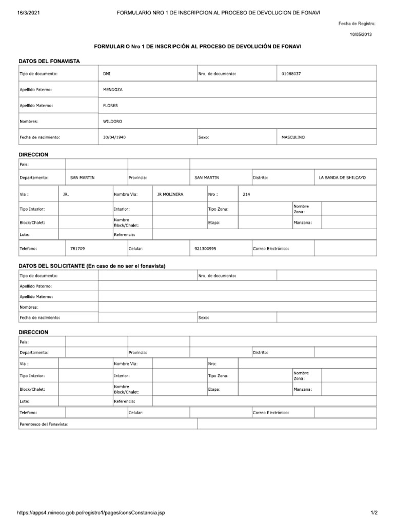 Formulario #1 de Inscripción | PDF