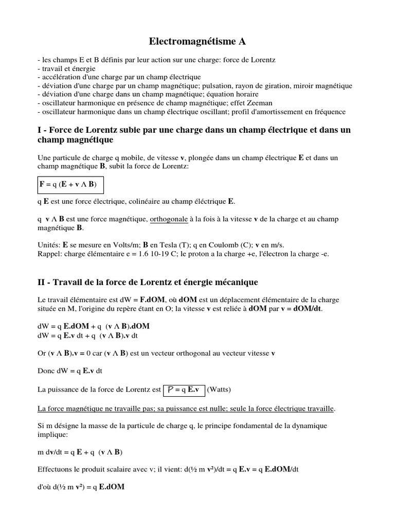 Mouvement des charges en champs E et B | PDF | Champ magnétique | Champ ...