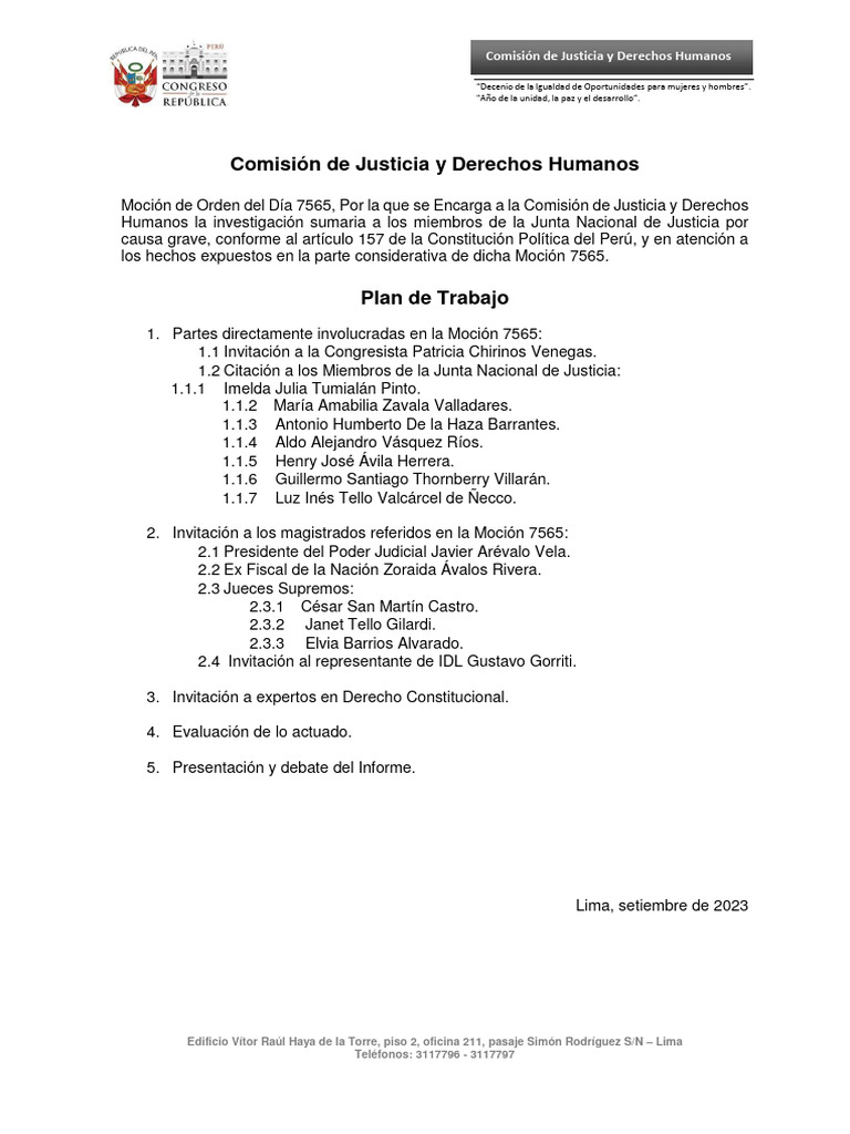 Plan de Trabajo Moción CJDH | PDF