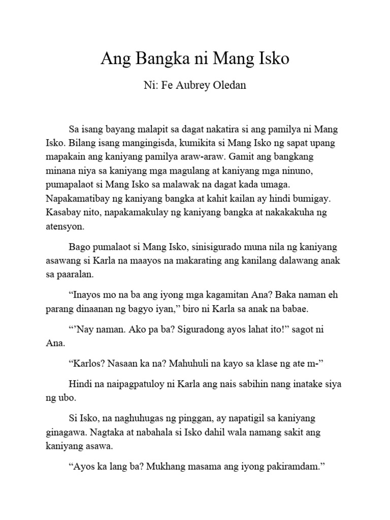 Ang Bangka Ni Mang Isko | PDF