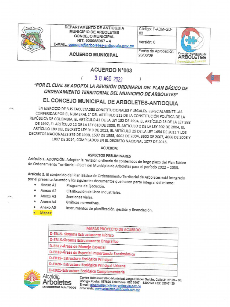 Acuerdo 003 de 2022 PBOT | PDF