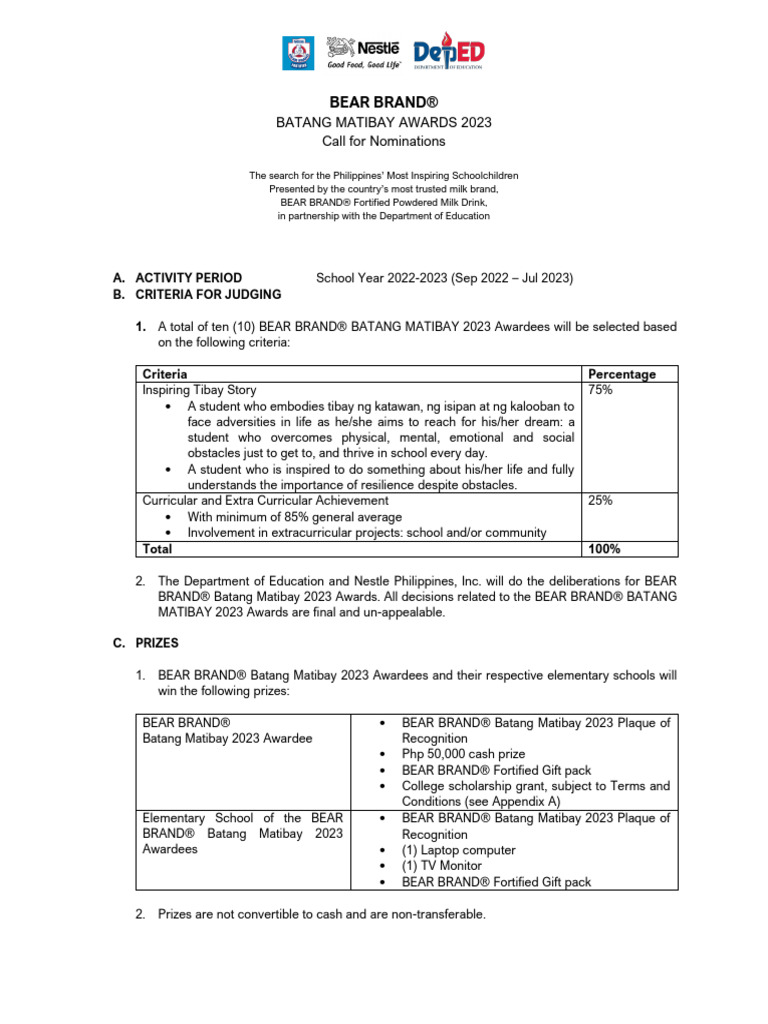2023 BEAR BRAND Batang Matibay Awards Mechanics - Final | PDF | Privacy ...