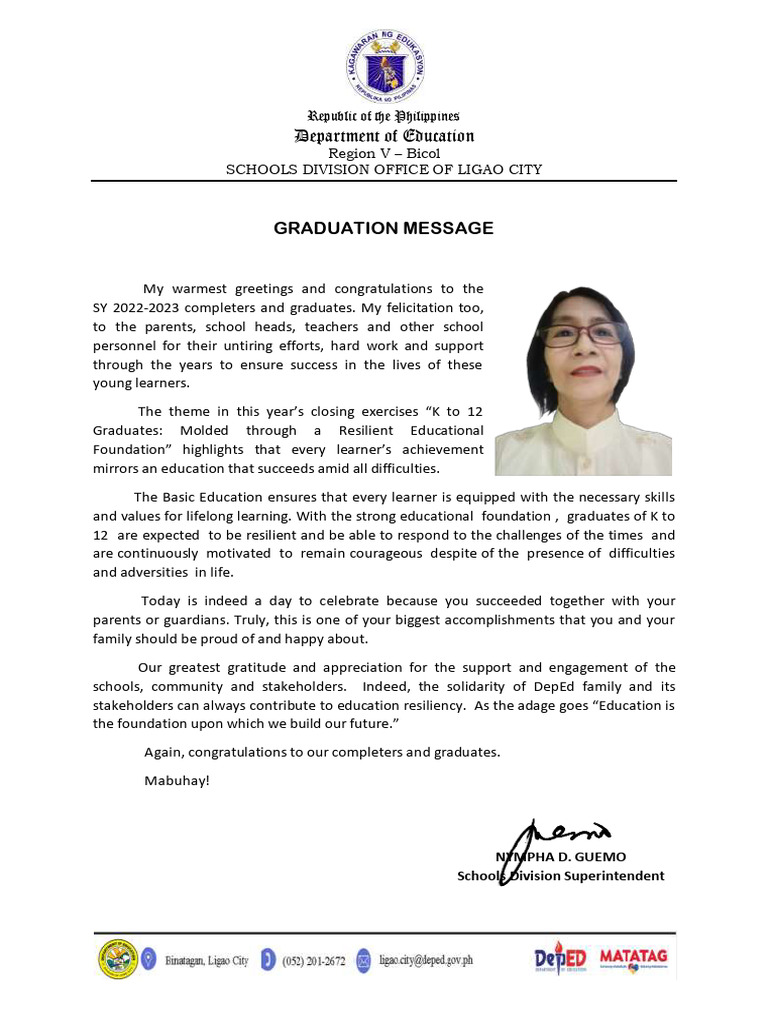 Graduation Message for SY 2022-2023 | PDF