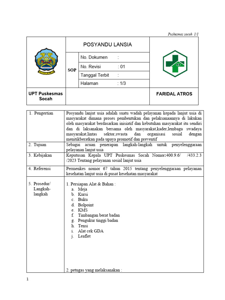 Sop Lansia 2023 | PDF