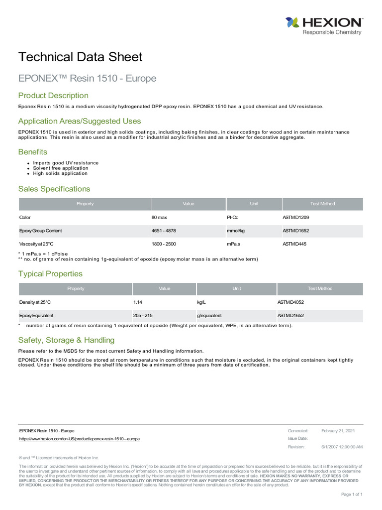 Eponex Resin 1510 | PDF | Epoxy | Chemistry