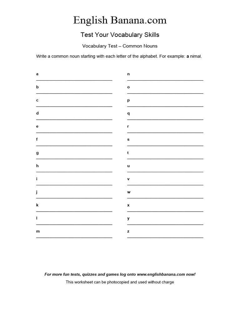 vocabulary-test-common-nouns-ev74 | PDF | Linguistics