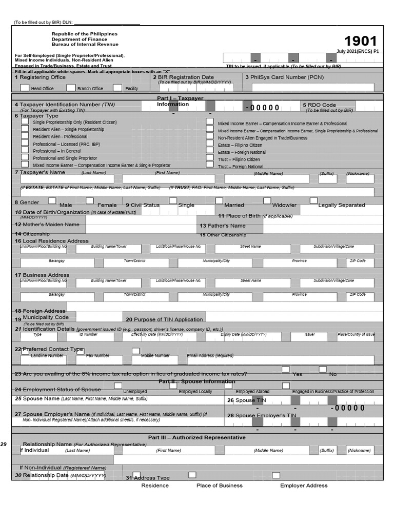 BIR Form 1901: Registration Application Guide | PDF | Taxes | Invoice