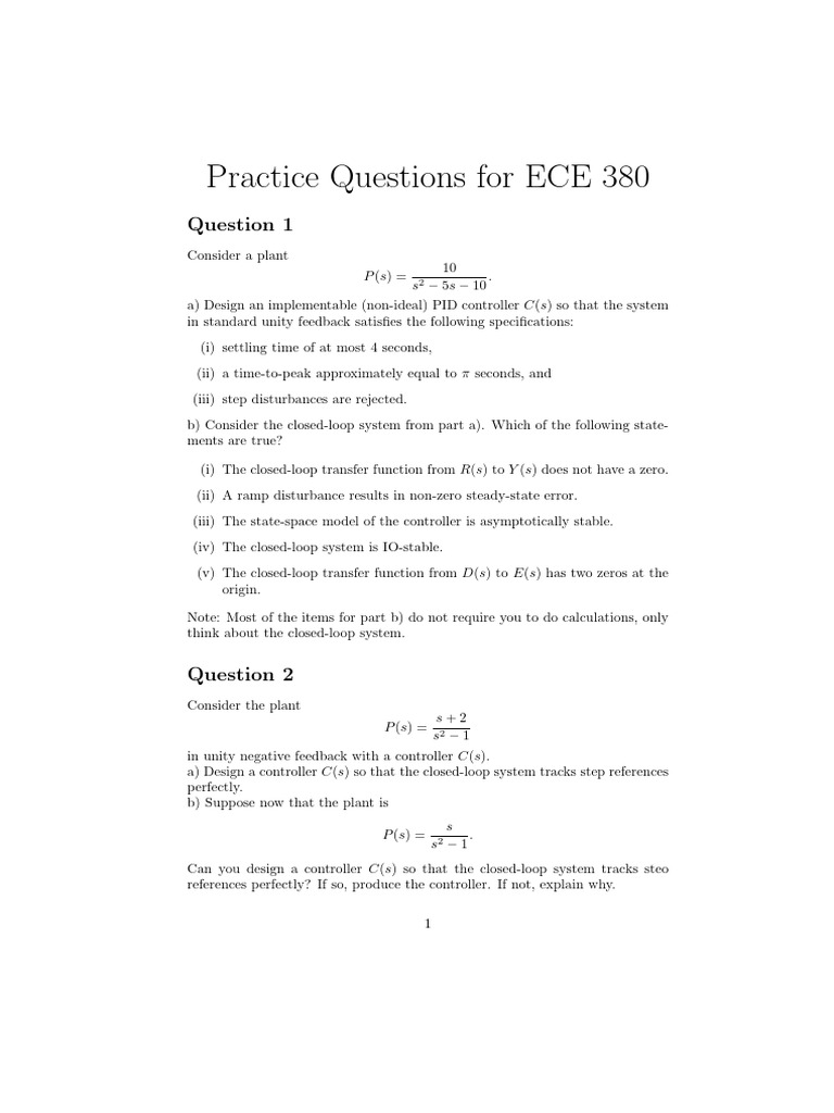 Practice Questions | PDF | Control Theory | Systems Analysis