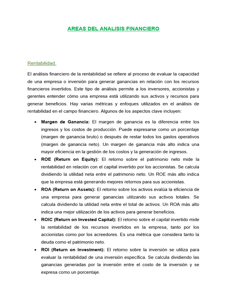 Areas Del Analisis Financiero | PDF | Rentabilidad sobre recursos propios | Portafolio (Finanzas)