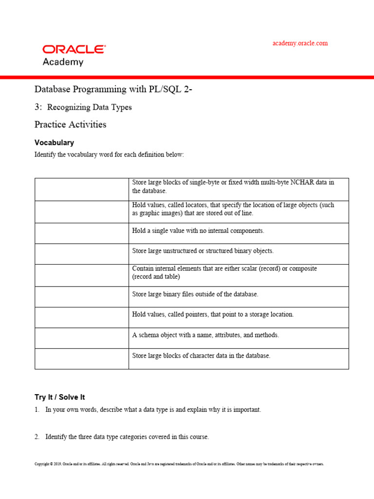 PLSQL 2 3 Practice | PDF | Data Type | Databases