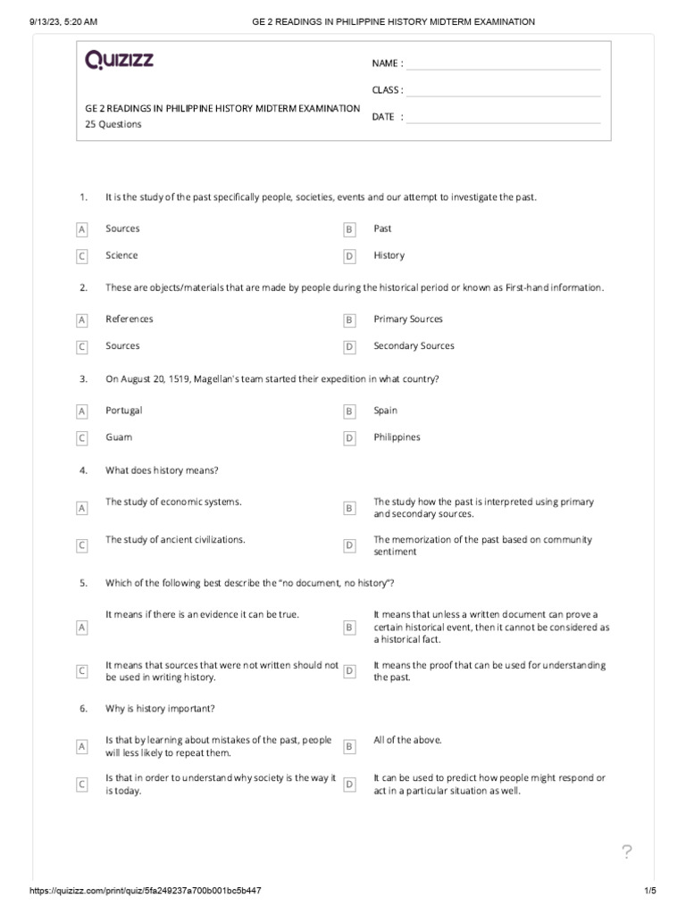 GE 2 Philippine History Midterm Exam | PDF | Philippines
