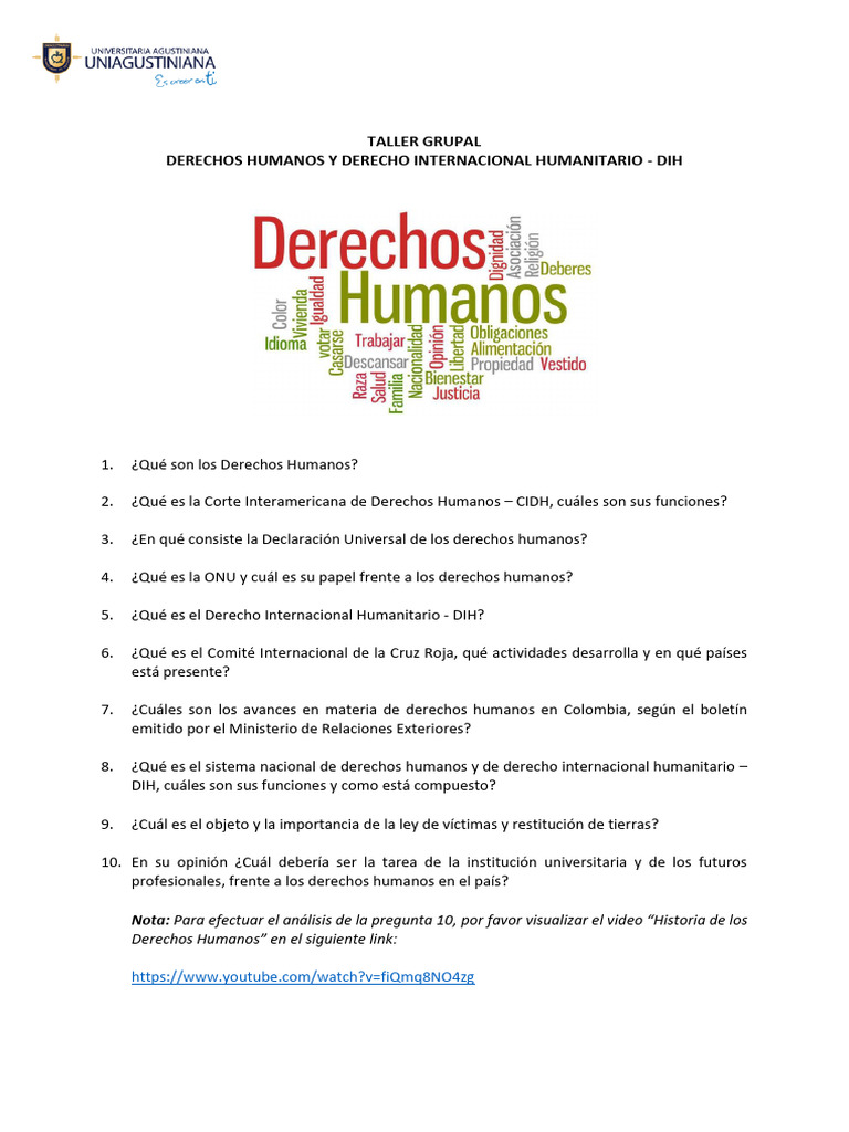 Taller - Derechos Humanos y Derecho Internacional Humanitario (CN II 2023) | PDF | Ley ...