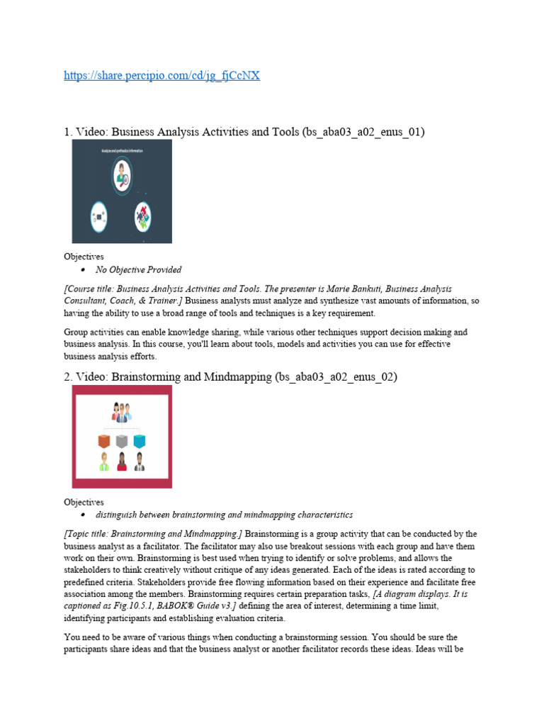 Business Analysis Activities and Tools Course | PDF | Focus Group ...
