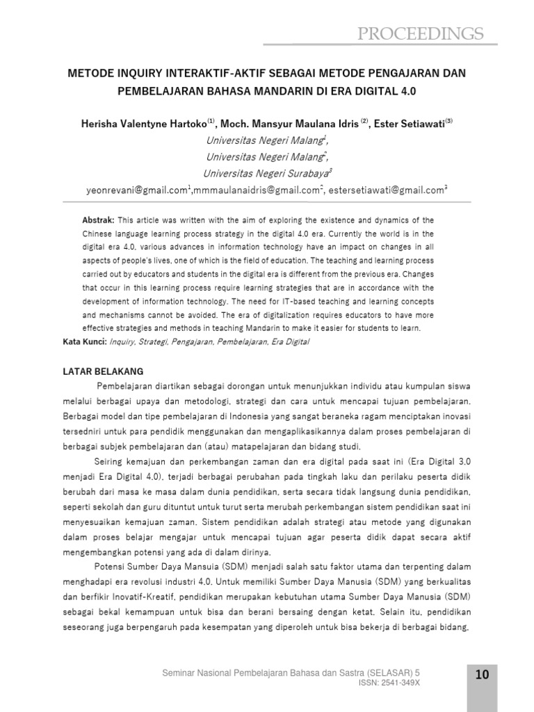 Metode Inquiry Interaktif Mandarin Era 4.0 | PDF