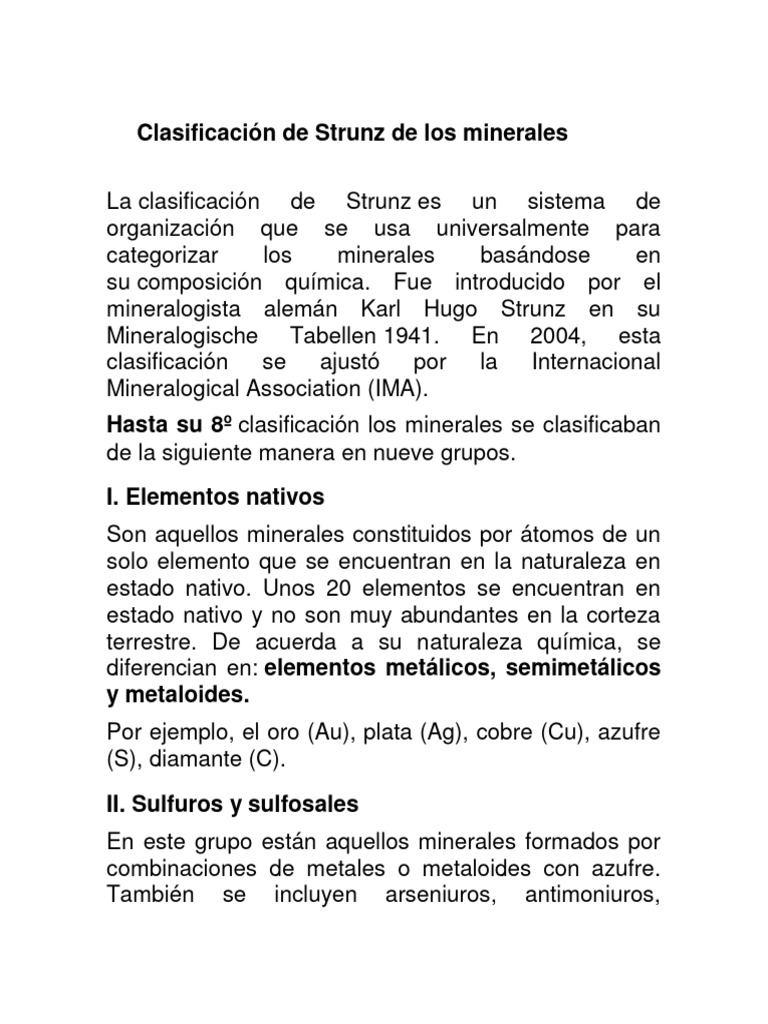 Clasificación de Strunz de Los Minerales | PDF | Minerales | Carbonato