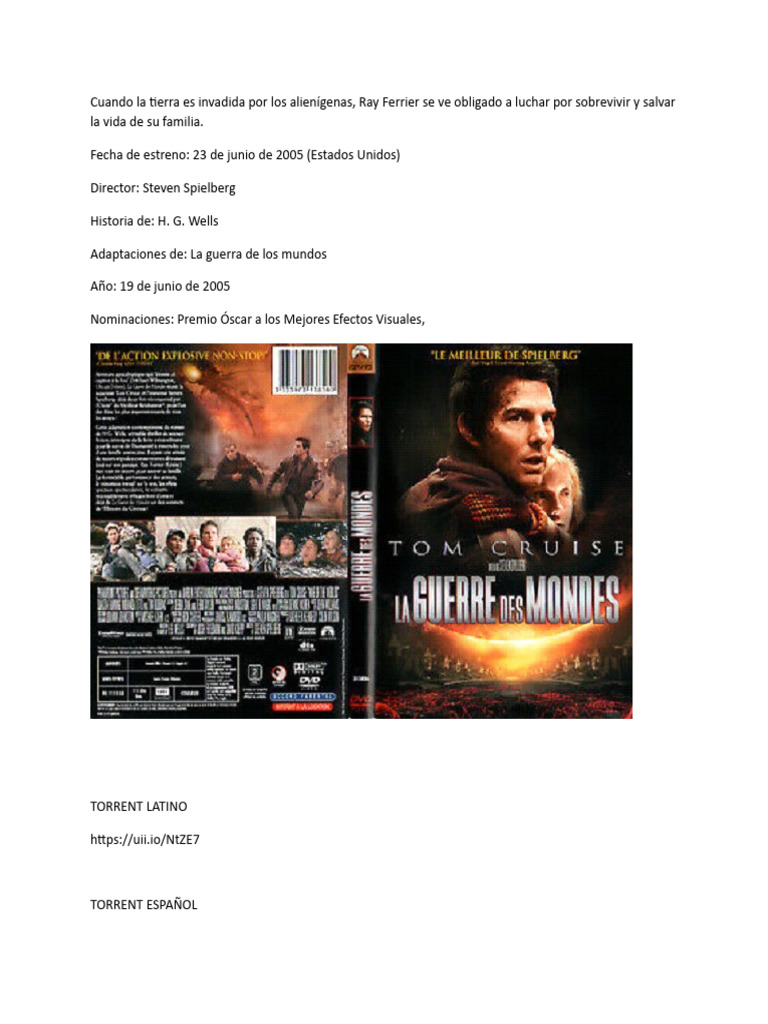 La Guerra de Los Mundos 2005 Torrent Latino y Español | PDF