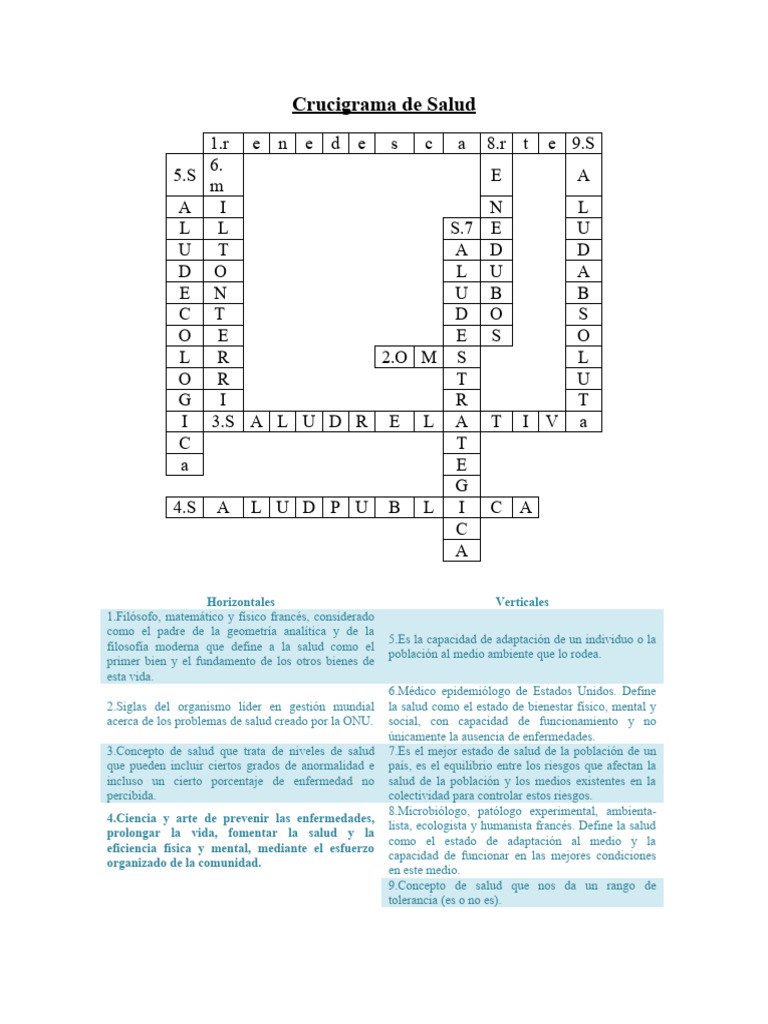 Crucigrama sobre el Sistema de Salud | PDF | Mente