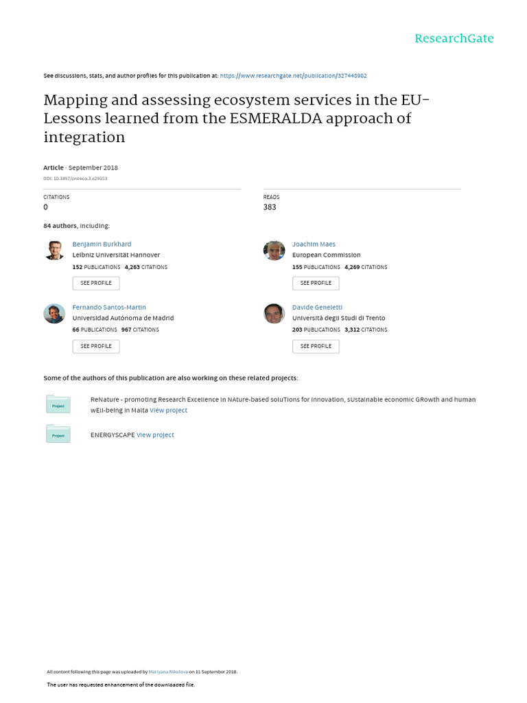 Burkhard Et Al. 2018. Mapping and Assessing Ecosystem Services in The EU - Lessons Learned From ...