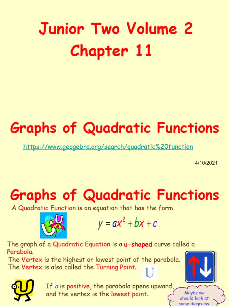 Chapter 11 3 Graphs Of Quadratic Functions Pdf Quadratic Equation