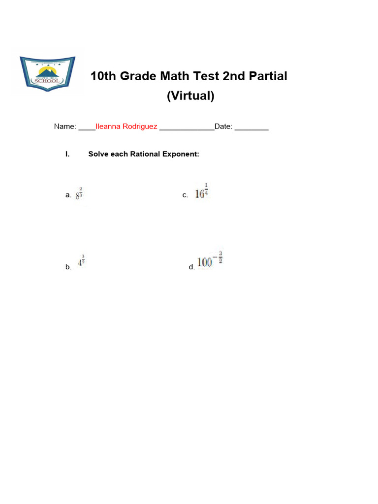 10th Grade Math Test 2nd Partial Virtual | PDF