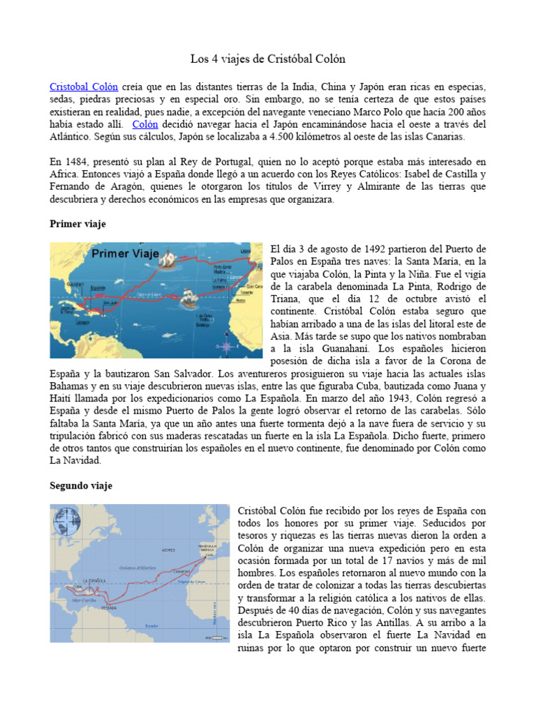 Los 4 viajes de Cristóbal Colón | PDF | Cristobal colon | Imperio español