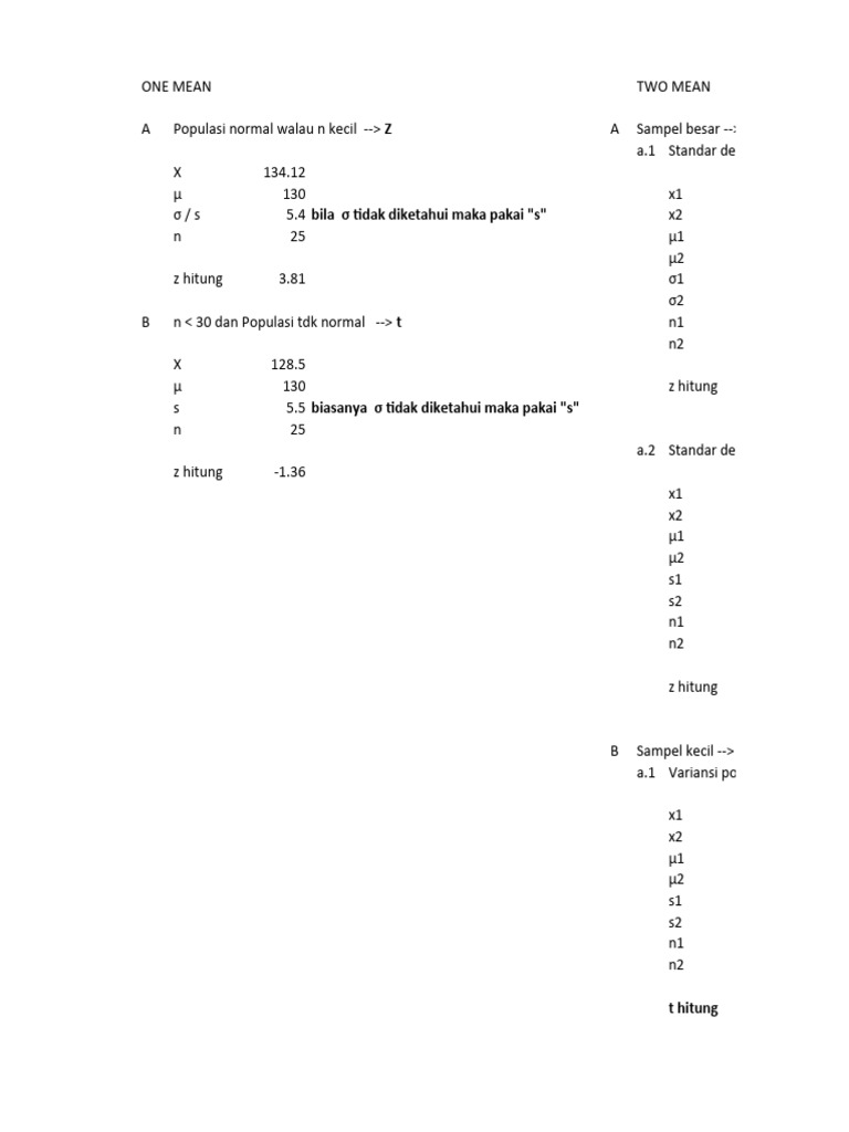 Copy of rumus Z_t hitung uji hipotesis | PDF
