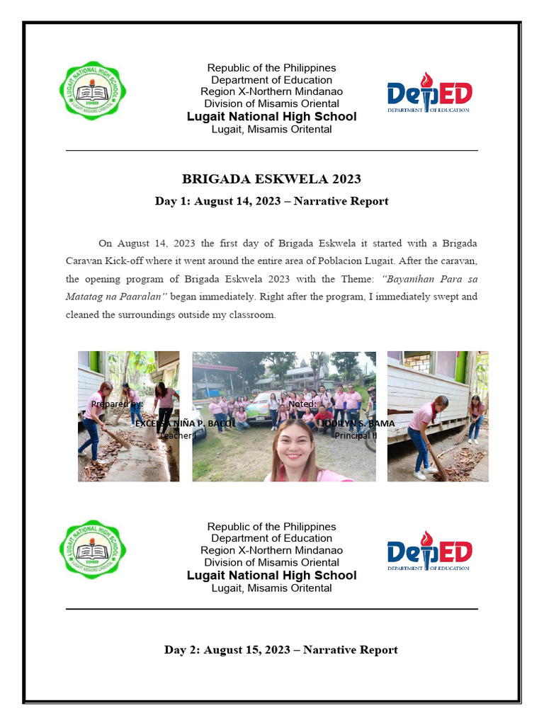 Brigada Eskwela Narrative Report 2023 | PDF