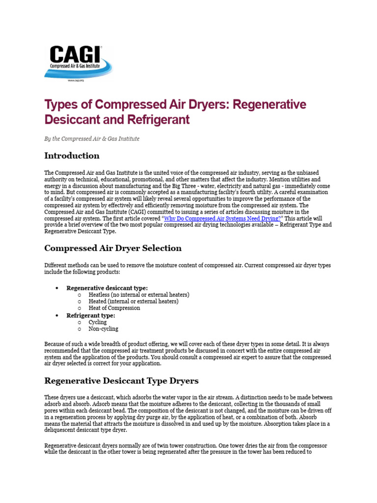 CAGI Article Types of Compressed Air Dryers | PDF | Clothes Dryer | Heat Exchanger