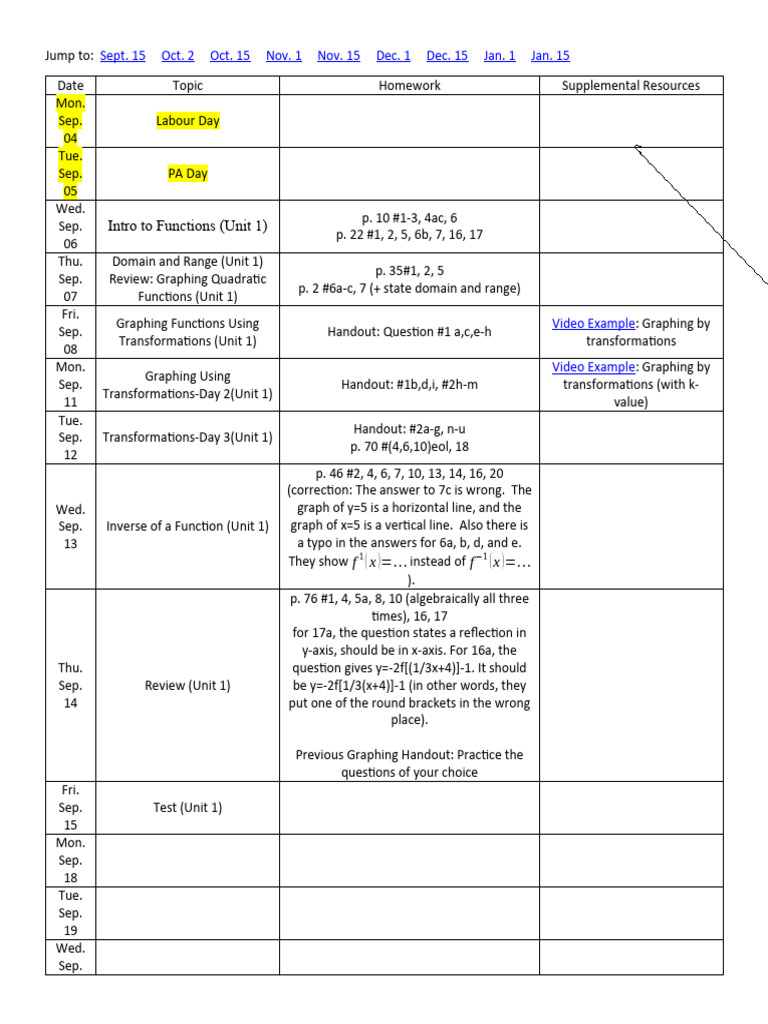 MCR3U Schedule - 2324s1 | PDF | Mathematics | Mathematical Analysis