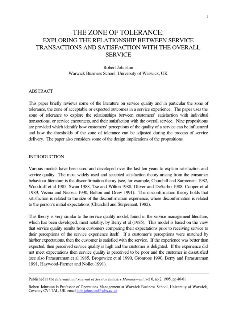 Zone of Tolerance | PDF | Consumer Behaviour | Contentment
