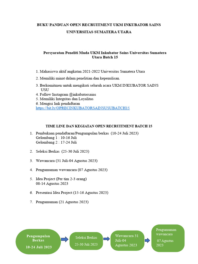 Buku Panduan Open Recruitment Ukm Inkubator Sains Batch 2 | PDF
