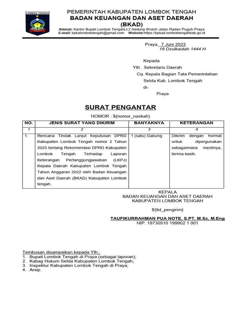 Surat Pengantar LKPJ 2022 | PDF