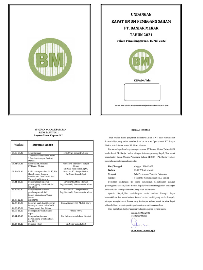 Undangan RUPS Fix 2022 | PDF