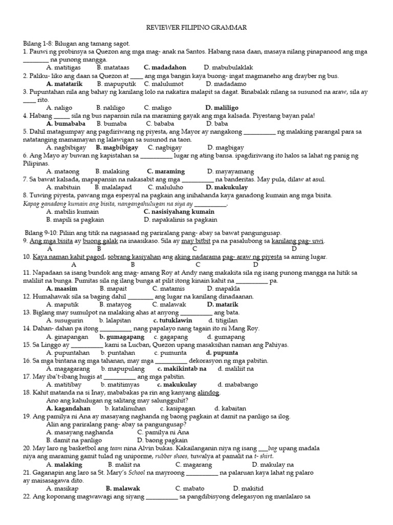 Nat Reviewer Filipino Grammar | PDF