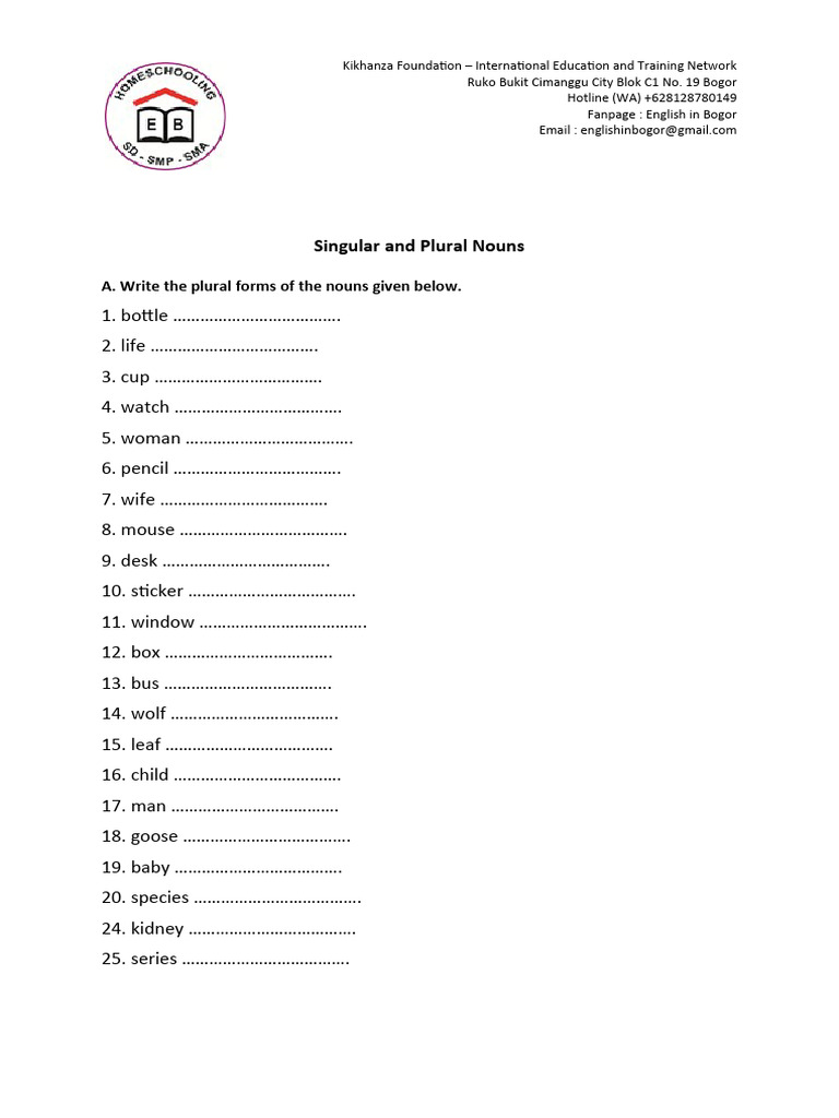 Singular and Plural Nouns Worksheet | PDF | Linguistic Typology | Grammar